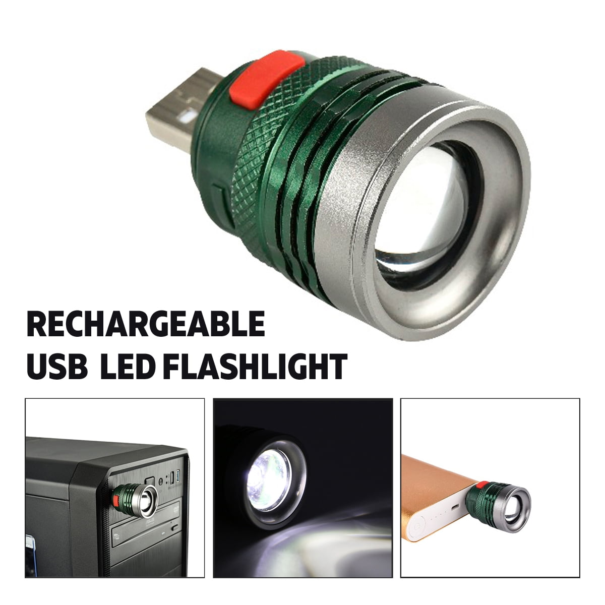 Mini 120Lumens 3Modes LED Flashlight Head Portable Zoomable USB Light ...