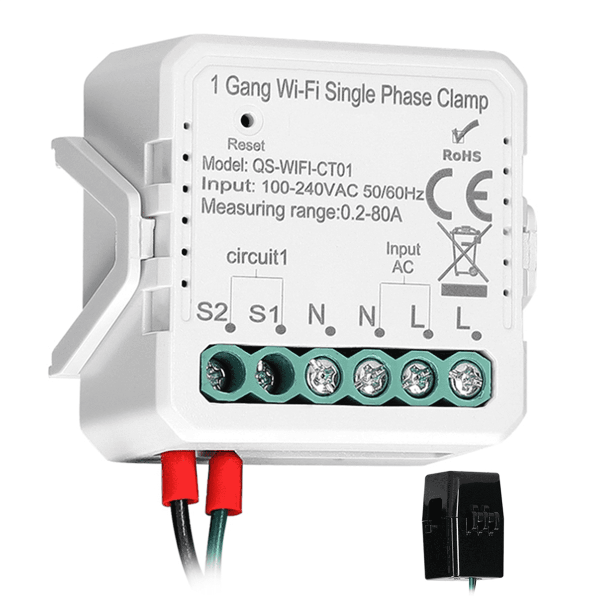 Tuya WiFi 1 Gang 80A Single Phase Clamp Solar PV Bidirectional Two Way ...