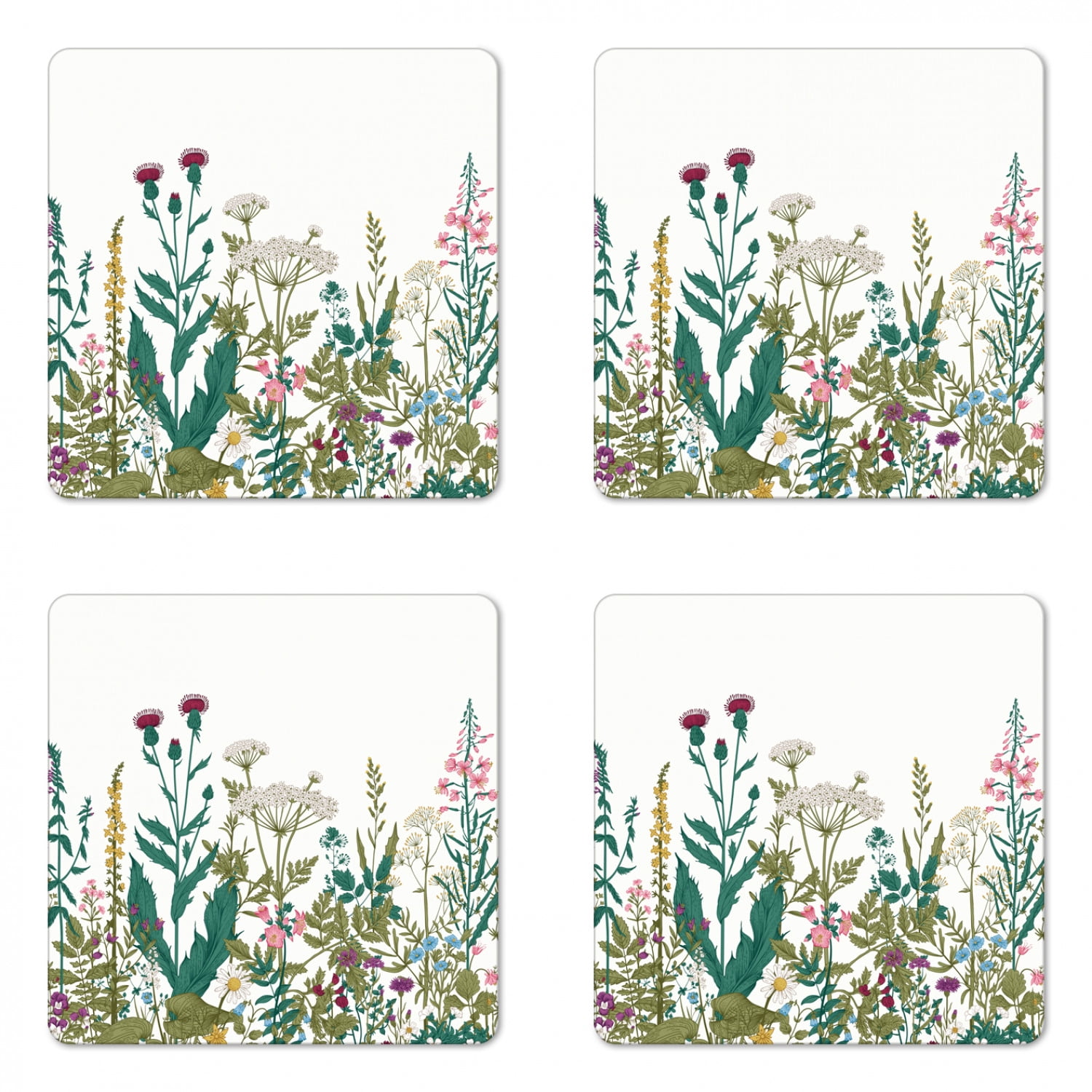 Flower Coaster Set of 4, Flowers and Leaves in a Spring Garden Daisies ...