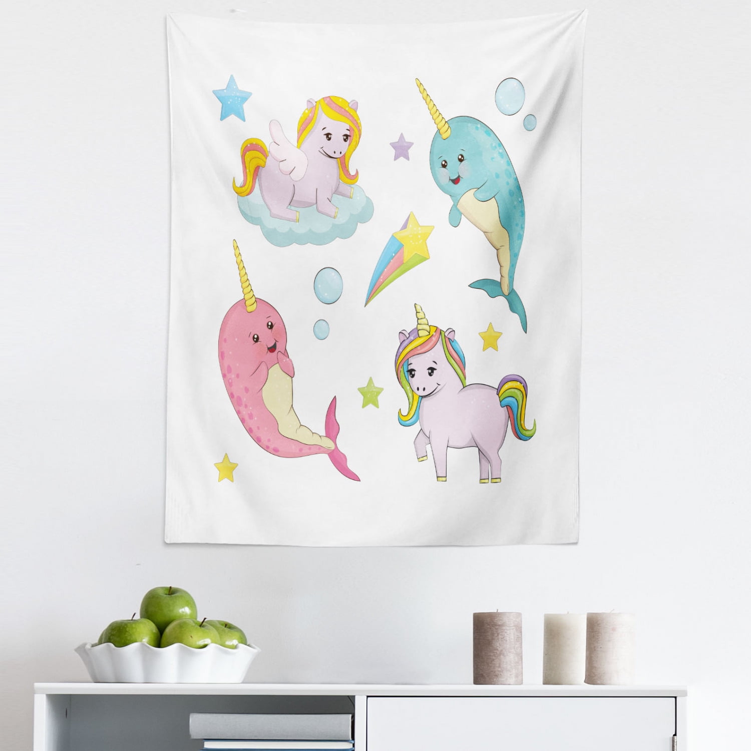 Narwhal Tapestry, Rainbow Colored Unicorns of the Land and Ocean Girly ...