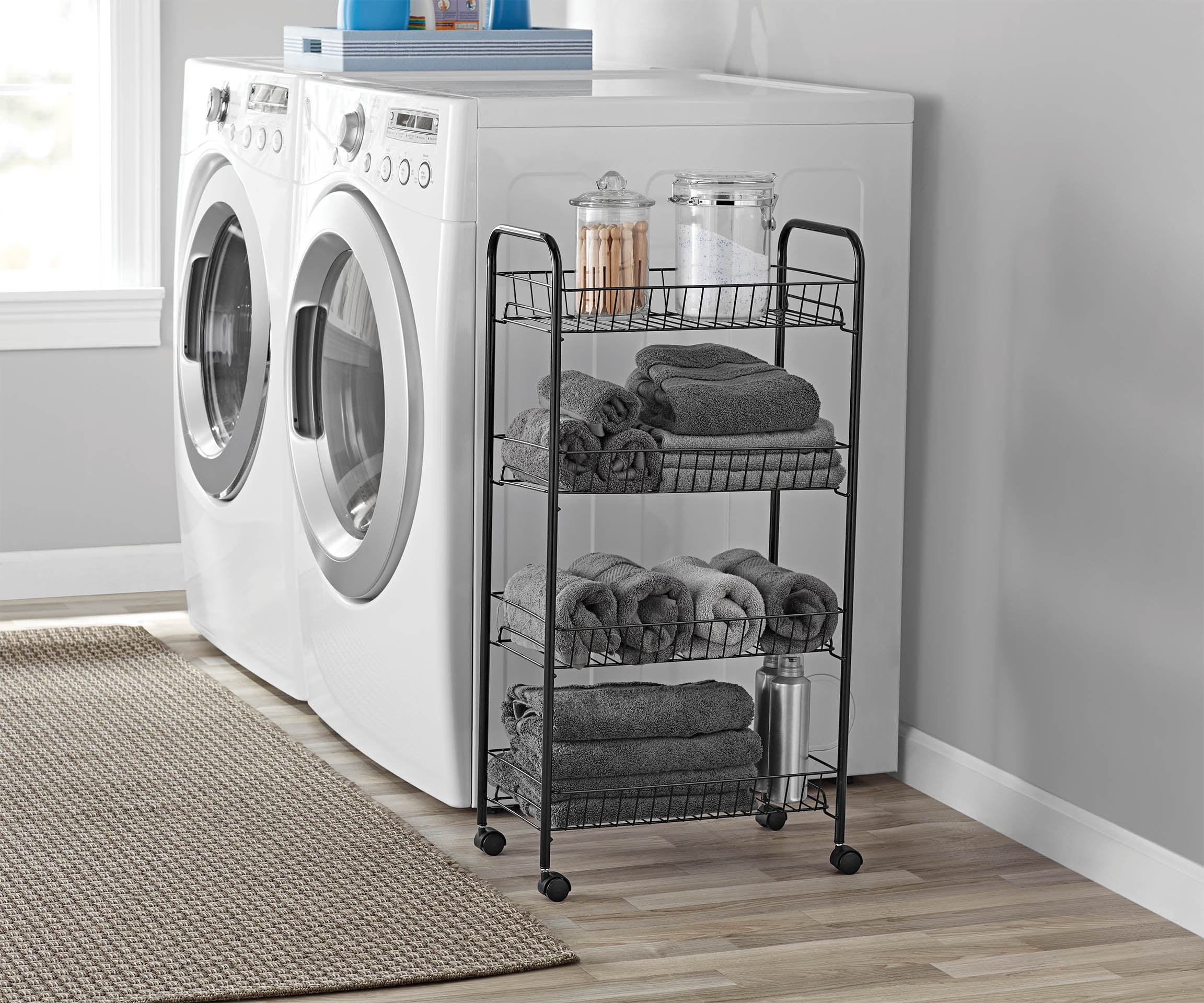 Mainstays 4 Tier Steel Wire Rolling Cart - Black - Walmart.com