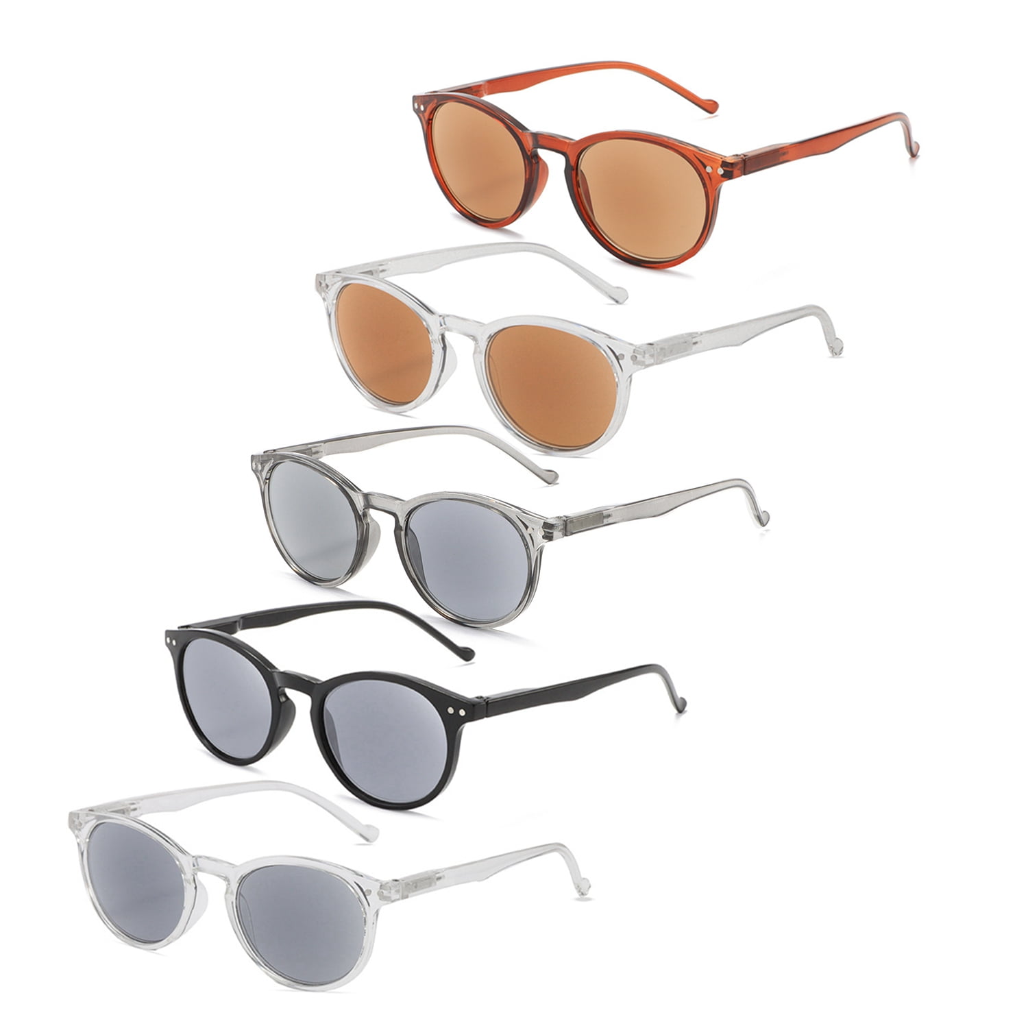 5 Pairs Tinted Reading Glasses Round UV Fashion Readers Spring Hinges ...