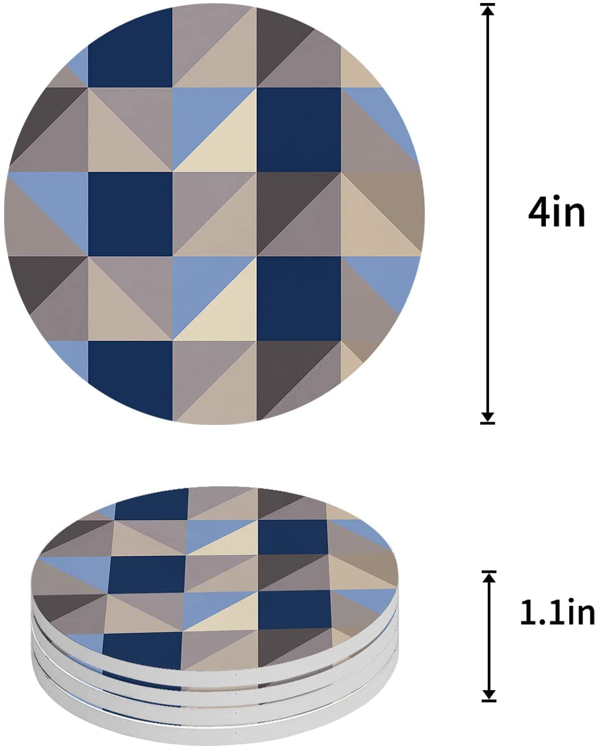 FMSHPON Geometric Blue Brown Triangle Plaid Pattern Set of 6 Round ...