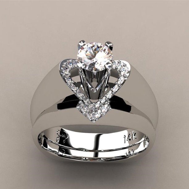 Women's Heart Shaped 925 Silver Simulation Diamond Ring Set - Walmart.com