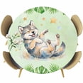 Cartoon Animal Print Little Wolves Round Fitted Tablecloth with Elastic ...