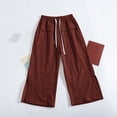 Women's Side Slit Wide Leg Pants High Waist Elastic Design with Patch ...