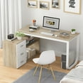 "MONSLIPA L-Shaped Computer Desk with Storage Shelf, 3 Drawers, 55 ...
