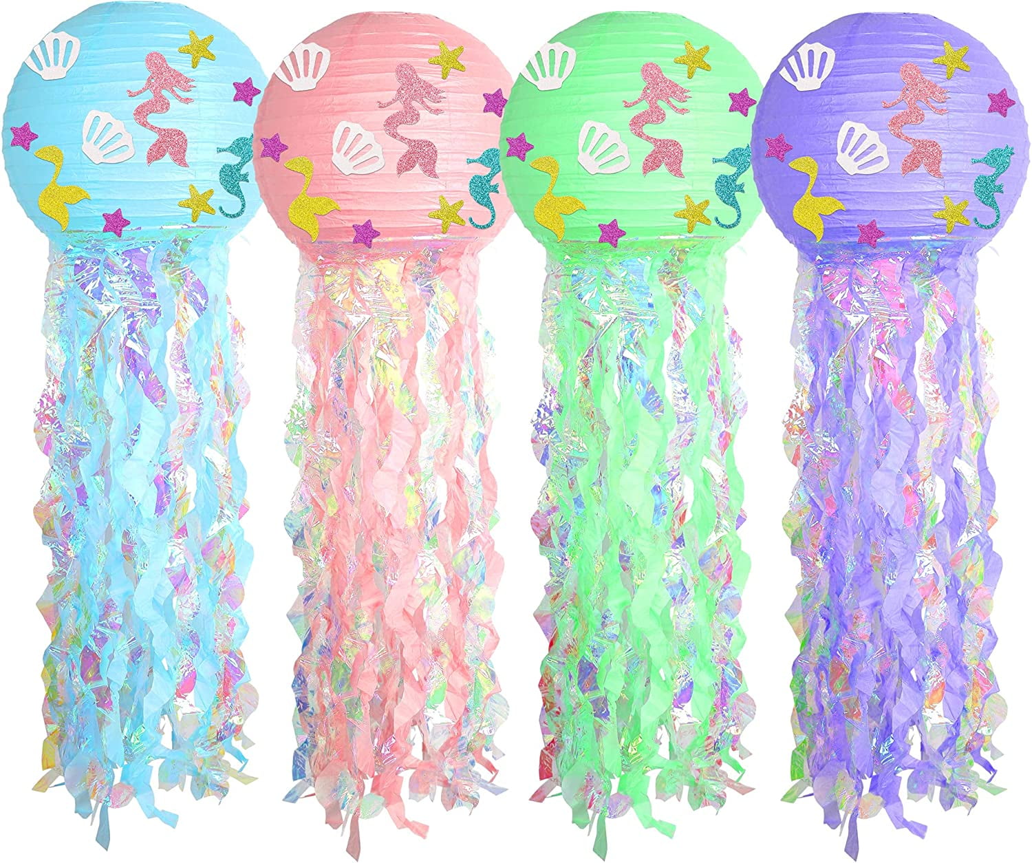 4PCS Mermaid Jellyfish Lanterns Hanging Paper Lanterns for Child ...