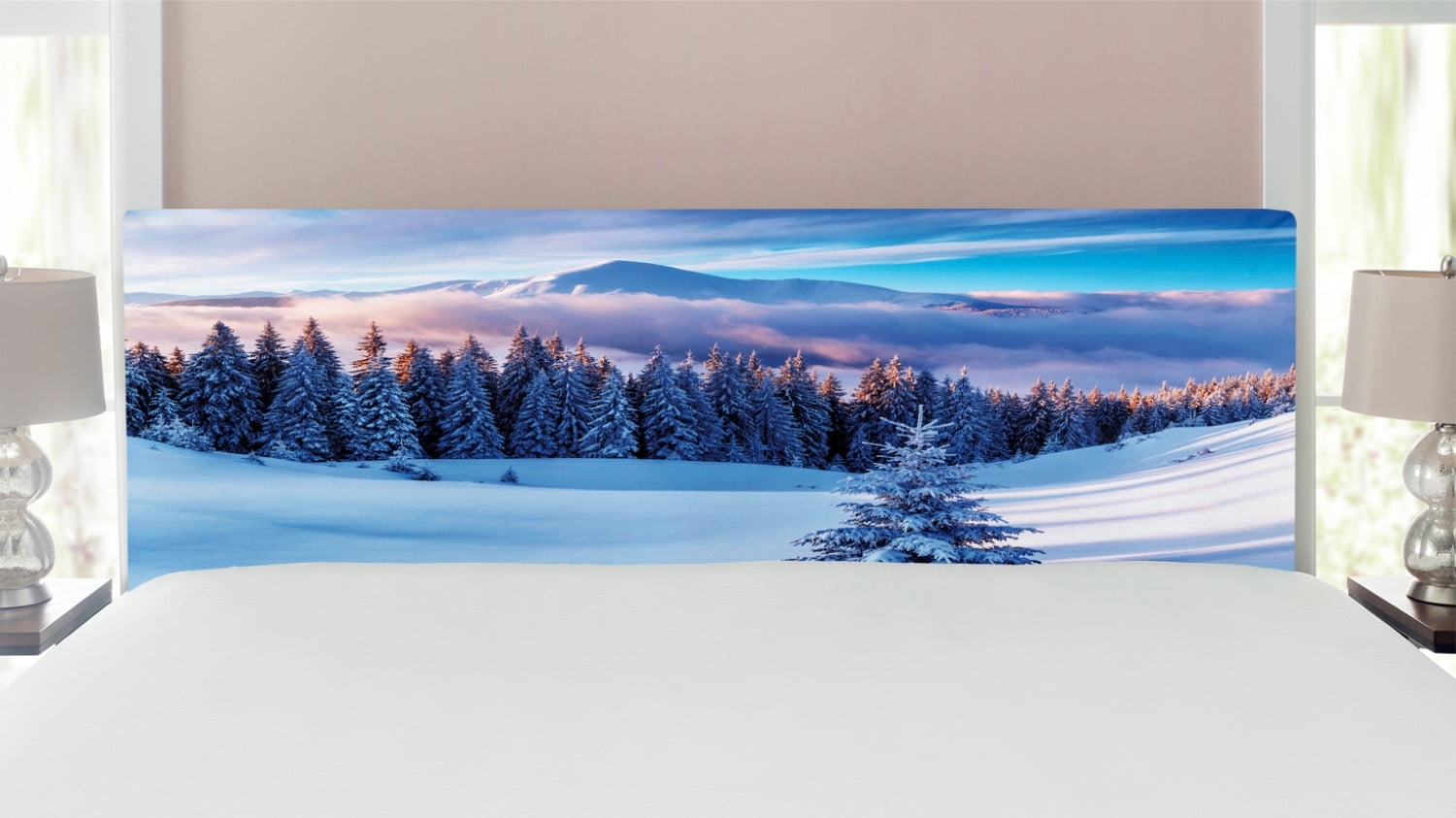 Winter Headboard, Surreal Cold Season Scenery High Mountain Peaks and ...