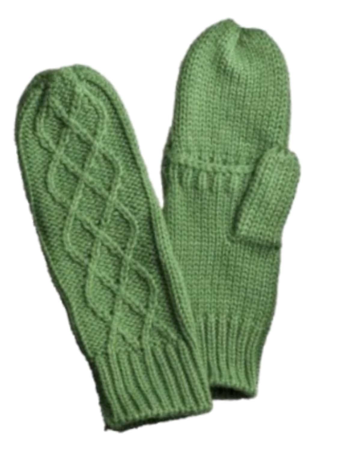 Womens Green Cable Knit Convertible Mittens with Finger Openings ...