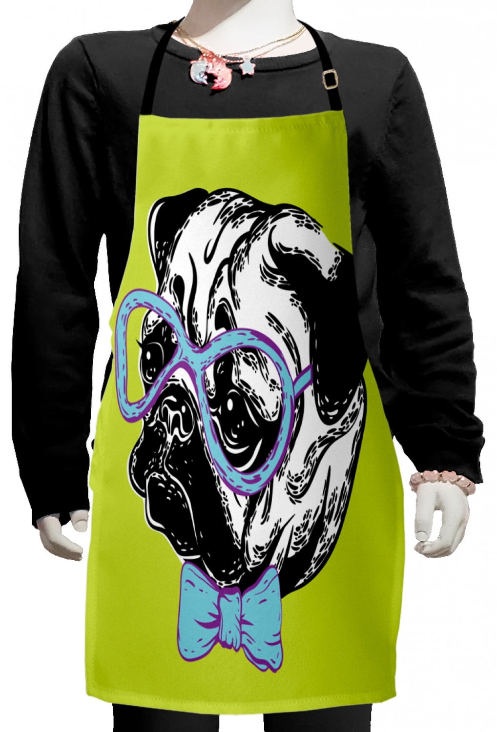 Pug Kids Apron, Dog a Bow Tie and Nerdy Glasses on Pastel Tone Shade ...