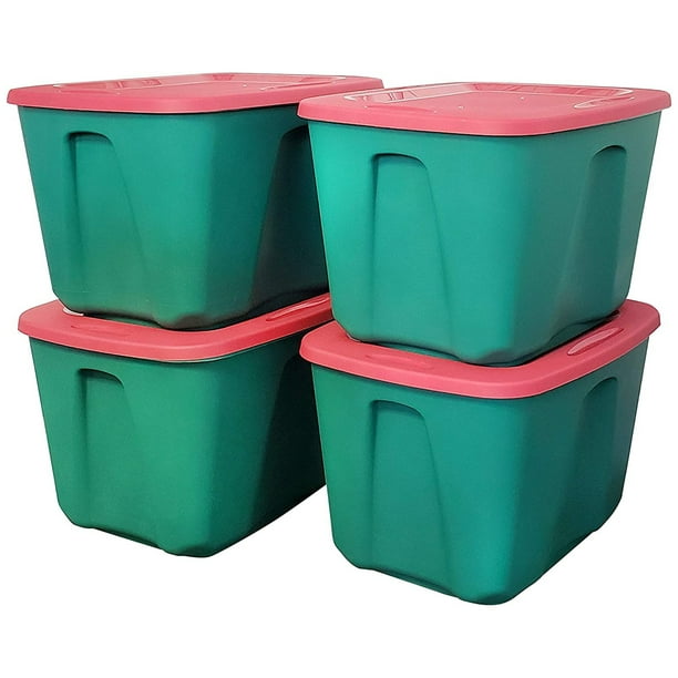 HOMZ 18 Gallon Heavy Duty Plastic Storage Container, Green/Red (4 Pack ...