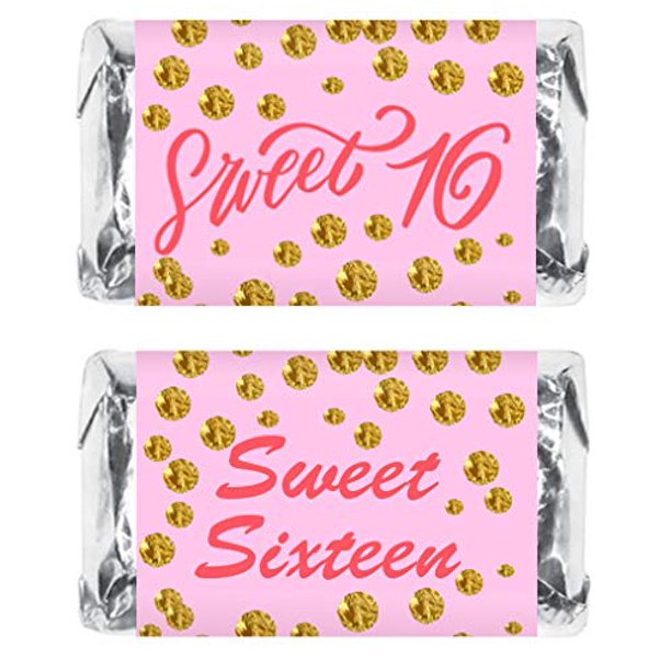 Pink 16th Birthday Miniatures Candy Bar Wrapper (Set of 60), Sweet 16 ...