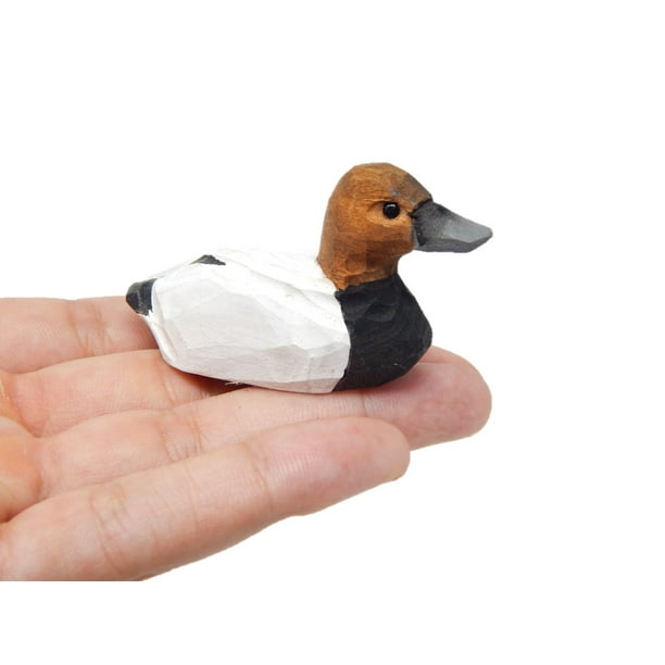Canvasback Wooden Duck Figurine - Miniature Bird Statue Handmade ...