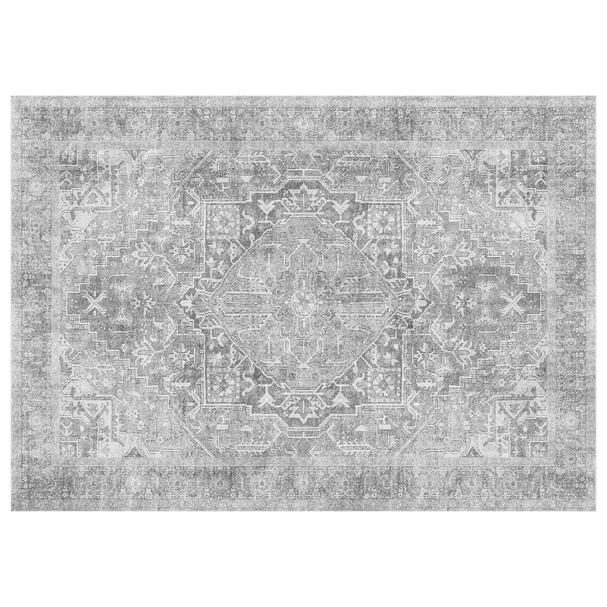 Mainstays Vintage Persian Distressed Area Rug  Grey  5 Ft X 7 Ft  Machine Washable  For Bedroom  Living Room  Dining Room. 4′ 11″ × 6′ 7″