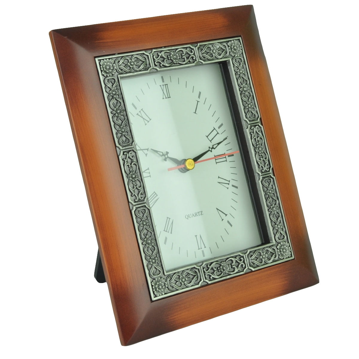 Cast Metal Pewter Petralite Wooden Look Desk Quartz Clock Antique ...