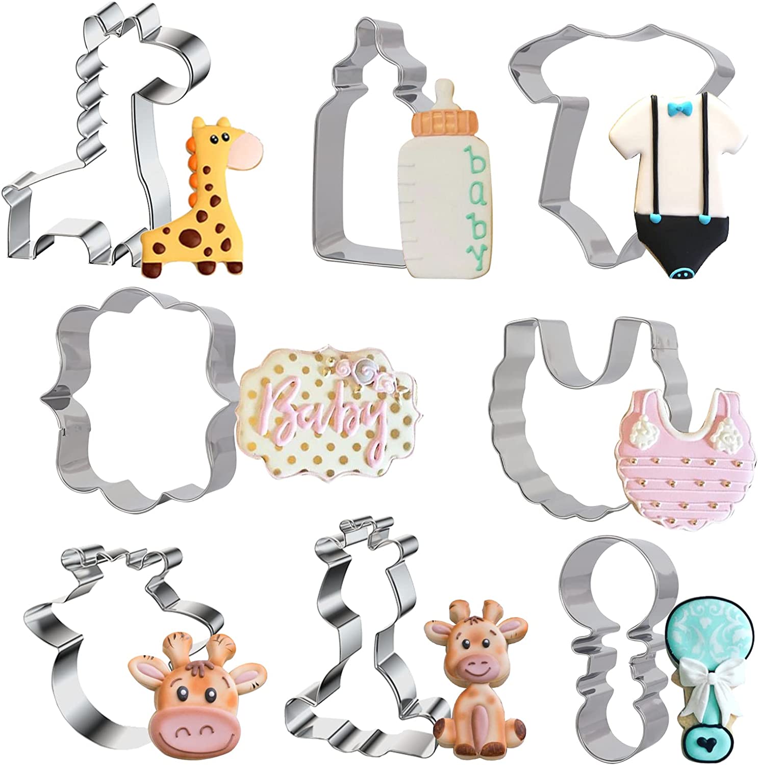 Giraffe Cookie Cutters Set with Stainless Steel Giraffe Onesie, Baby ...