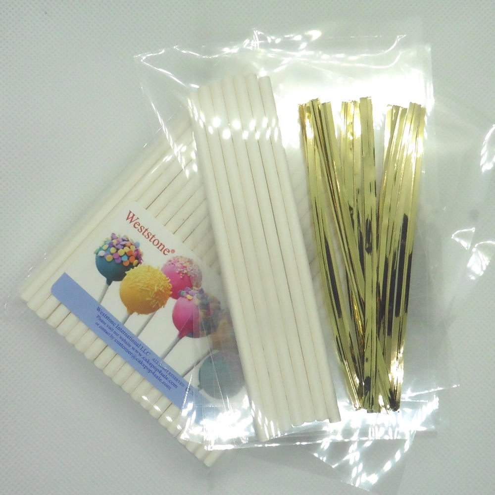 Weststone - 100pcs 4 1/2" Lollipop Sticks + 100 Poly Bags + 100 Light ...