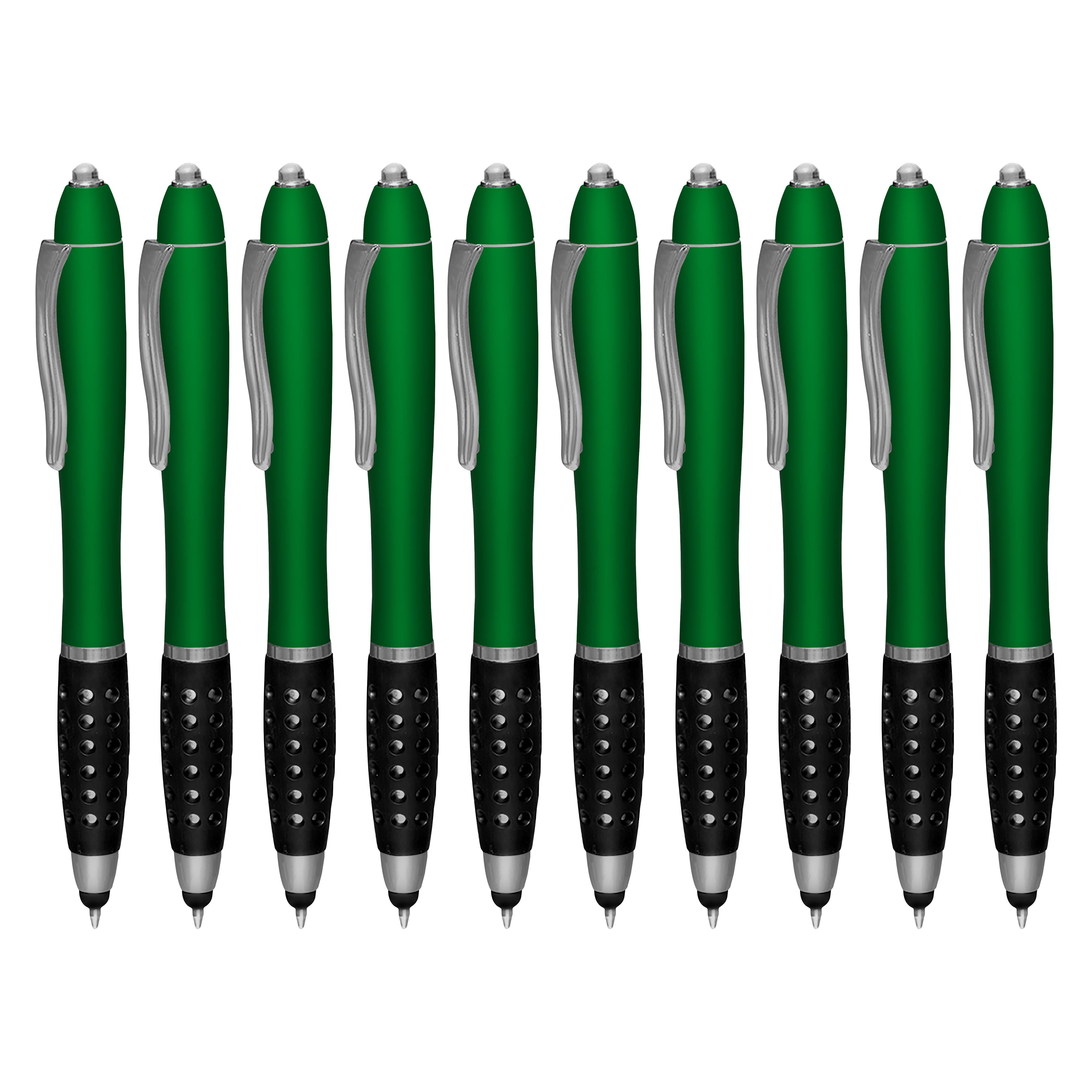 10 Gripper Stylus Pens with LED Light Pack - Twist mechanism, Black Ink ...
