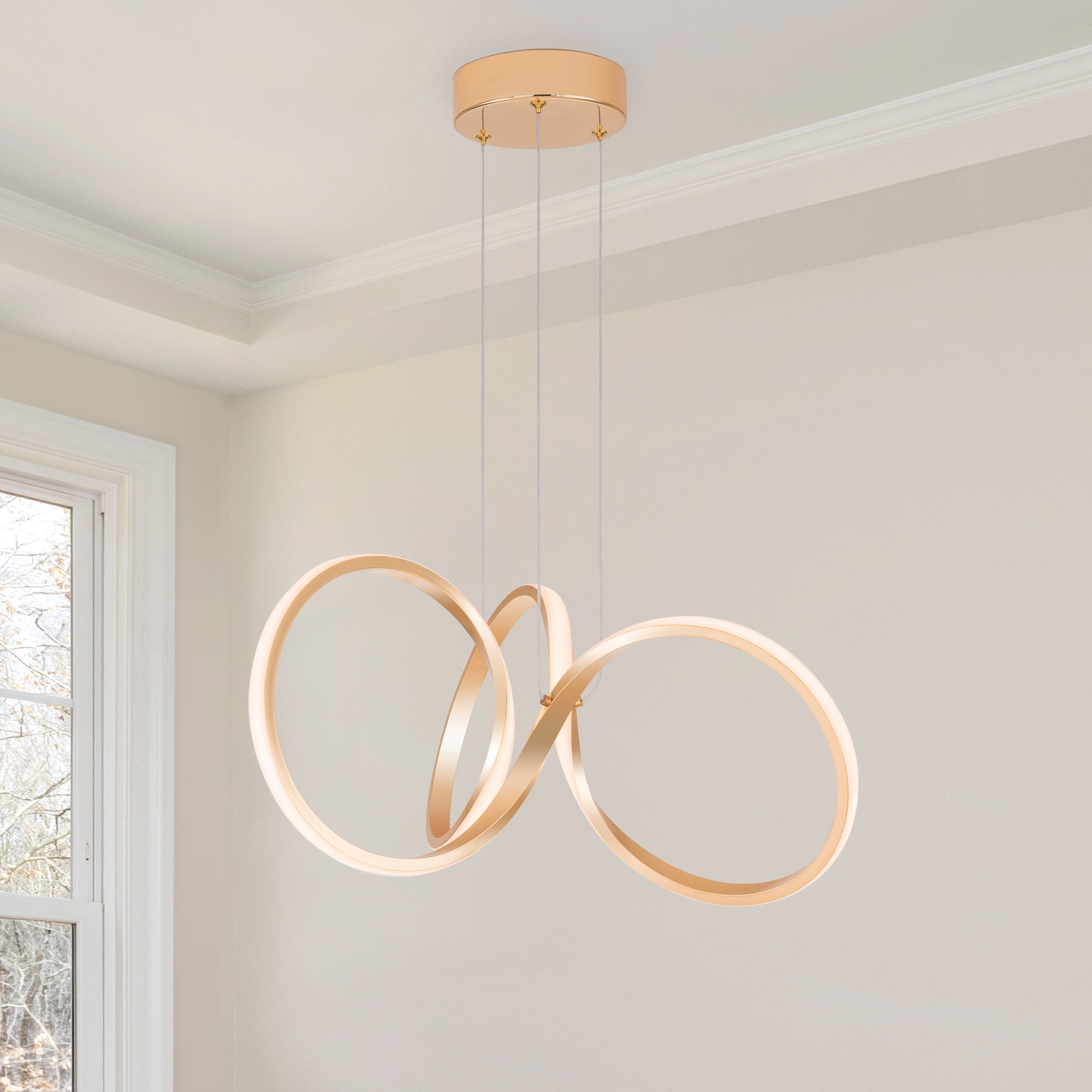 Modern LED Chandeliers, 3000K Dimmable Curved Irregular Ring Ceiling ...