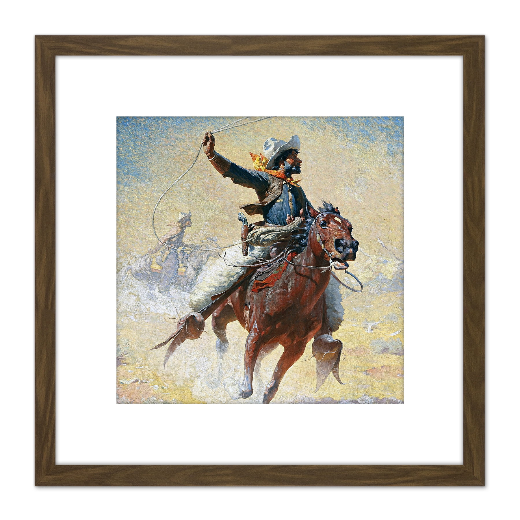 Leigh The Roping Cowboy Lasso Horse Painting 8X8 Inch Square Wooden ...