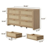 Surmoby 6-Drawer Wide Dresser with Rattan Drawers - Extra Deep Storage ...
