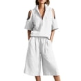 Xunmmm Summer Two Piece Set for Women Loose Fit Cold Shoulder Half ...