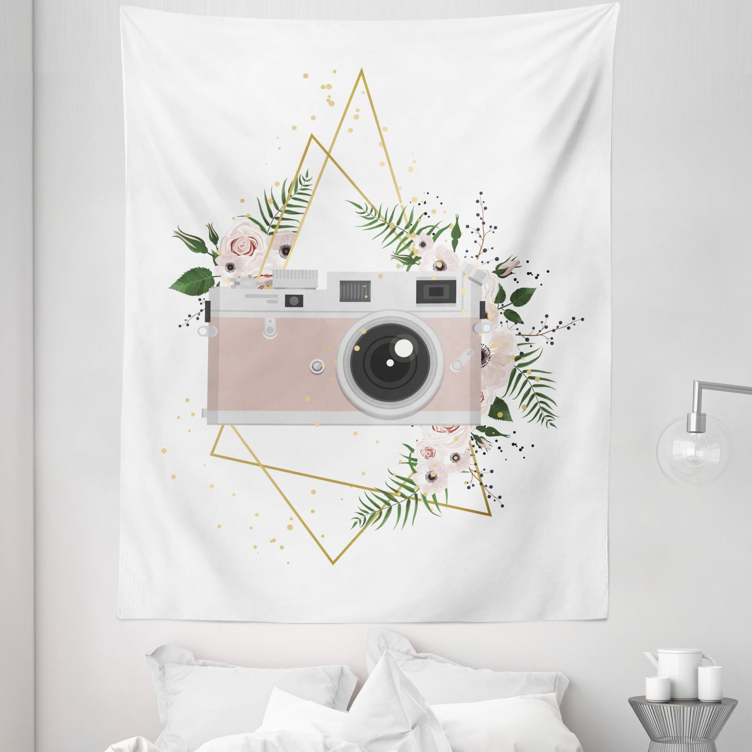 Camera Tapestry, Vintage Recording Machine Flowers Leaf Bouquet Wedding ...
