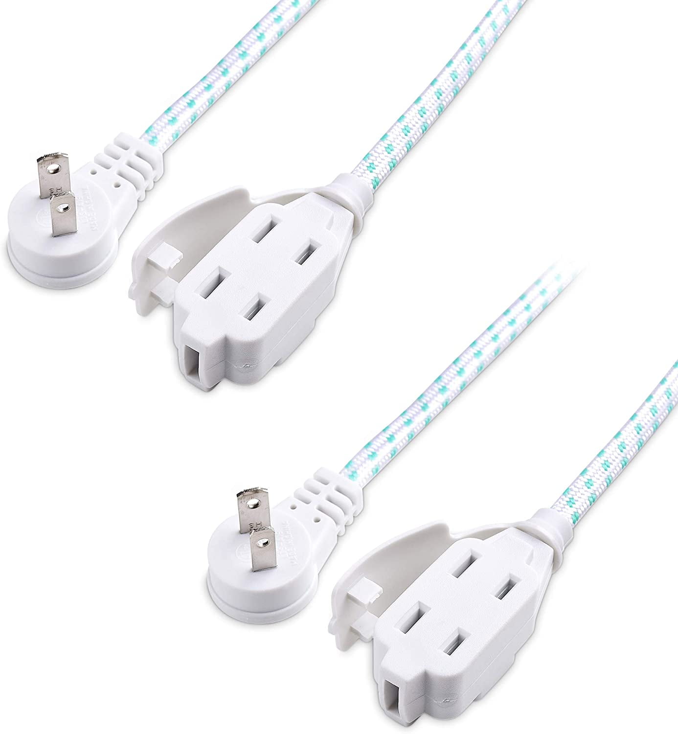 Cable Matters 2 Pack Premium Braided 3 Outlet Flat Extension Cord 2 ...