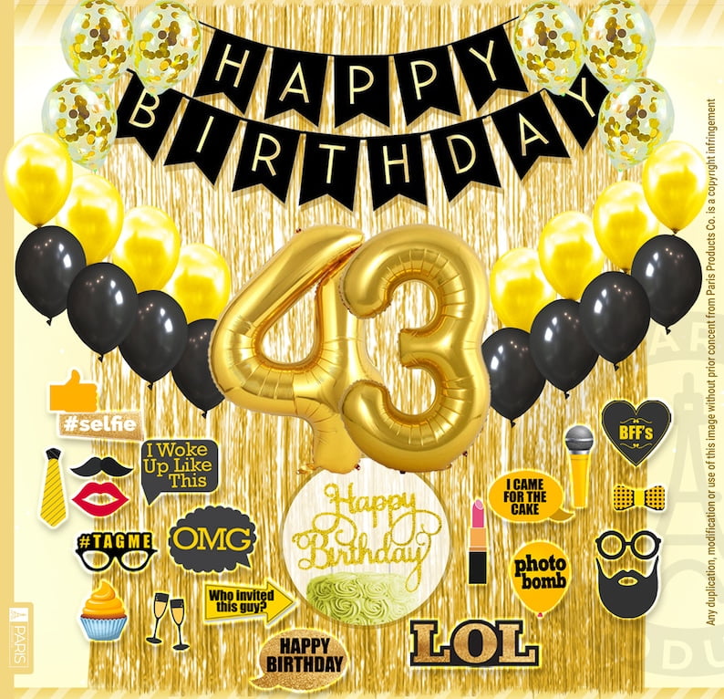 43rd Birthday Decoration Black and Gold for Boy & Girl, 43rd Cake ...