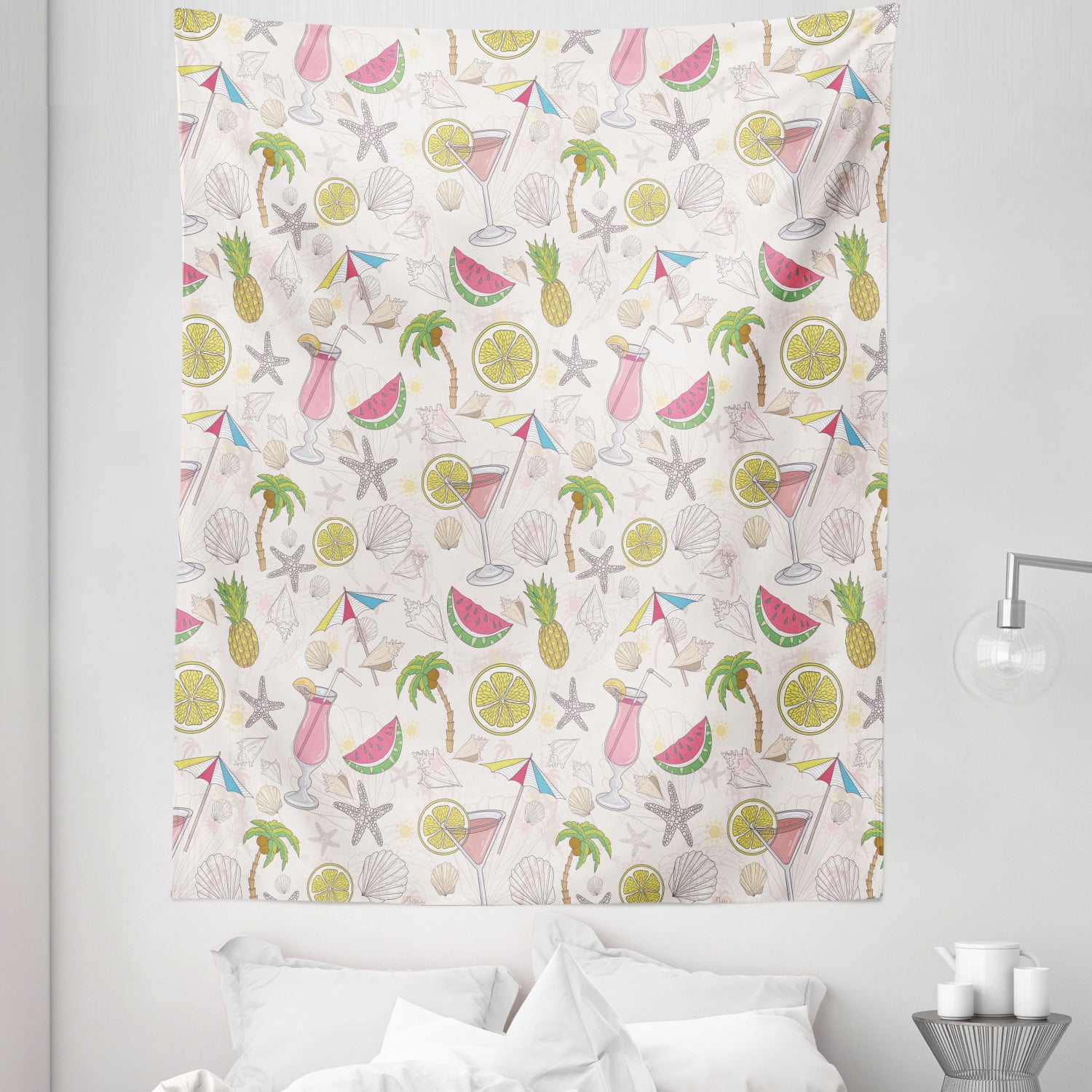 Summer Tapestry, Pastel Colorful Themed Pattern with Watermelon Palm ...