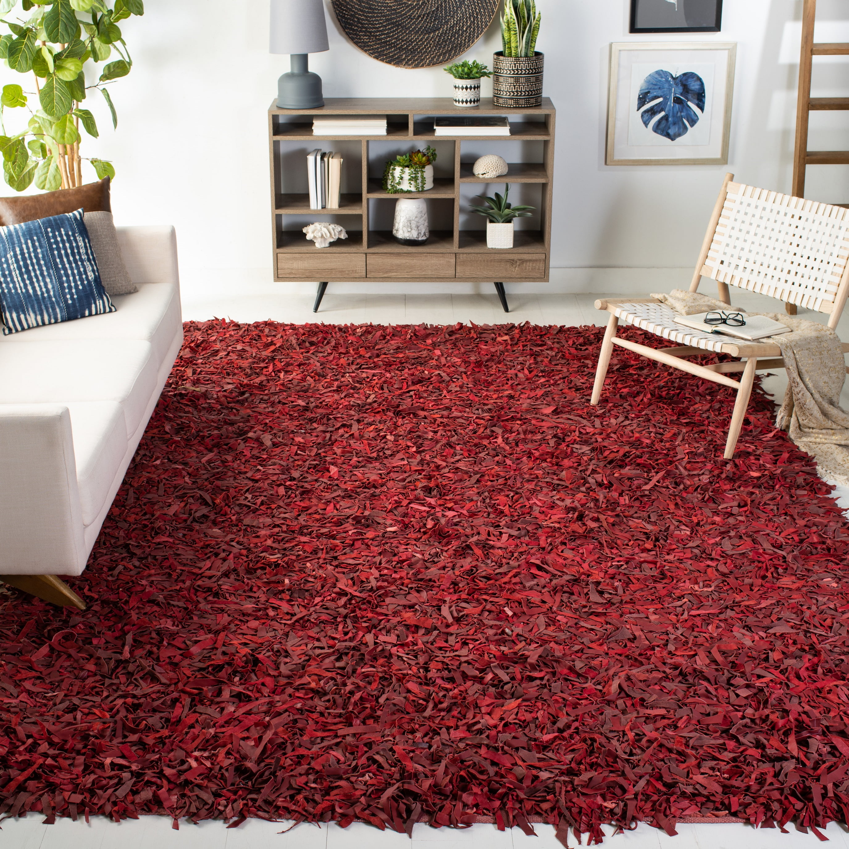 SAFAVIEH Mariam Leather Shag Area Rug, Red, 4' x 6' - Walmart.com
