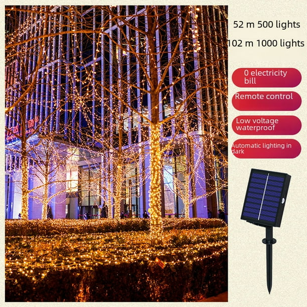 Cadena de luces LED solares impermeables para exteriores, luces con control remoto de 8 ...