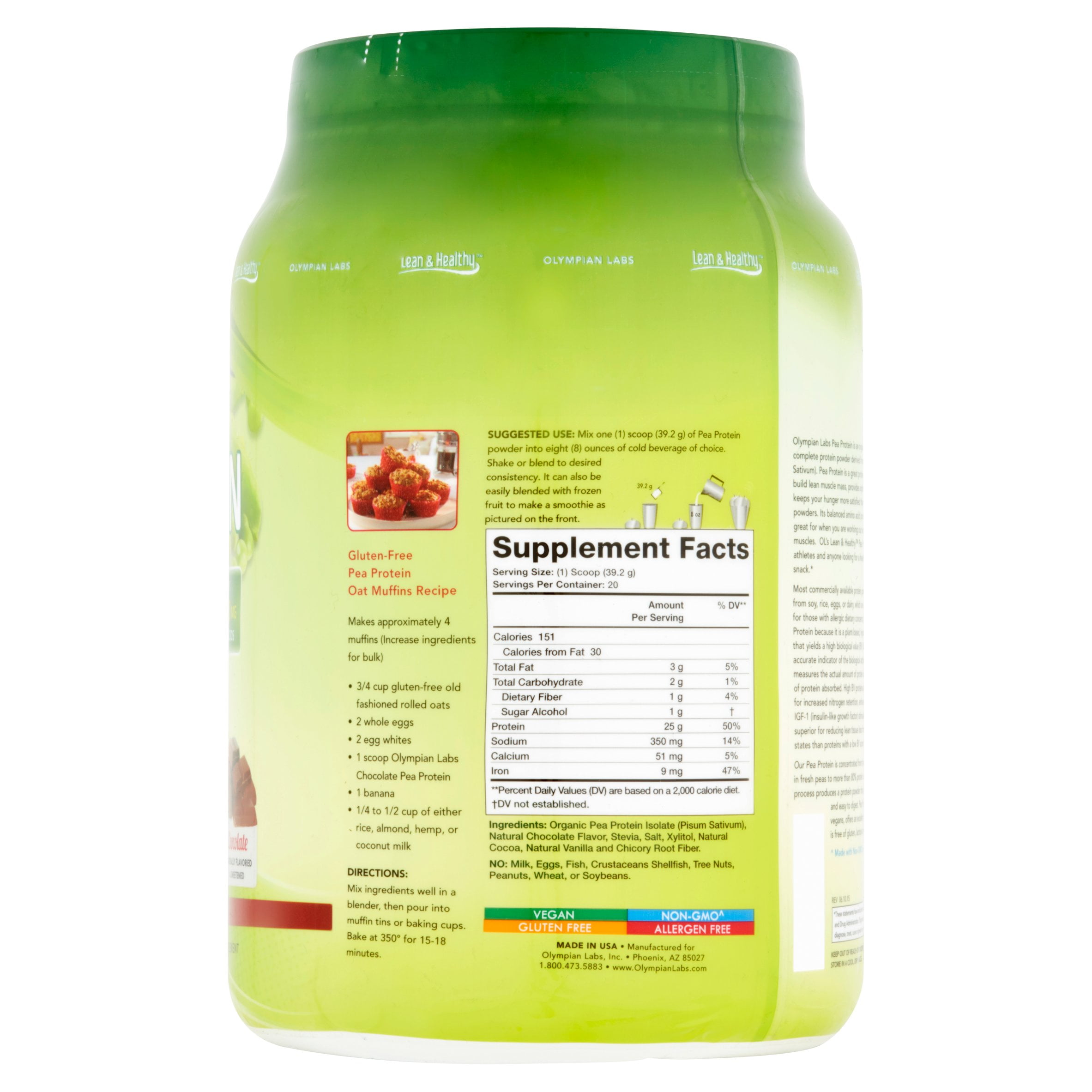 Buy Olympian Labs Pea Protein Powder, Chocolate, 25g Protein, 1.8 Lb ...