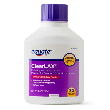Equate ClearLAX Polyethylene Glycol 3350 Laxative Powder, 17.9 Oz, 30 ...