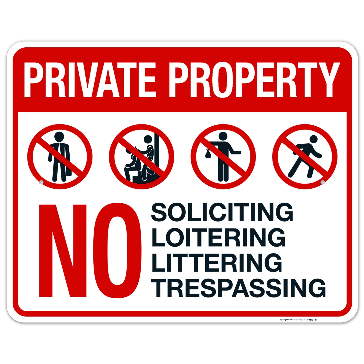 Private Property No Soliciting Loitering Littering Or Trespassing Sign