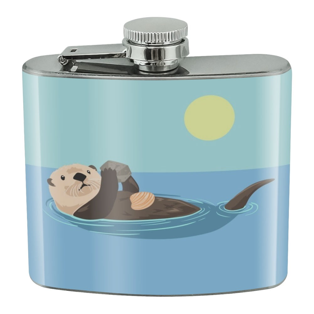 Sea Otter Eating Giant Clam Stainless Steel 5oz Hip Drink Kidney Flask ...