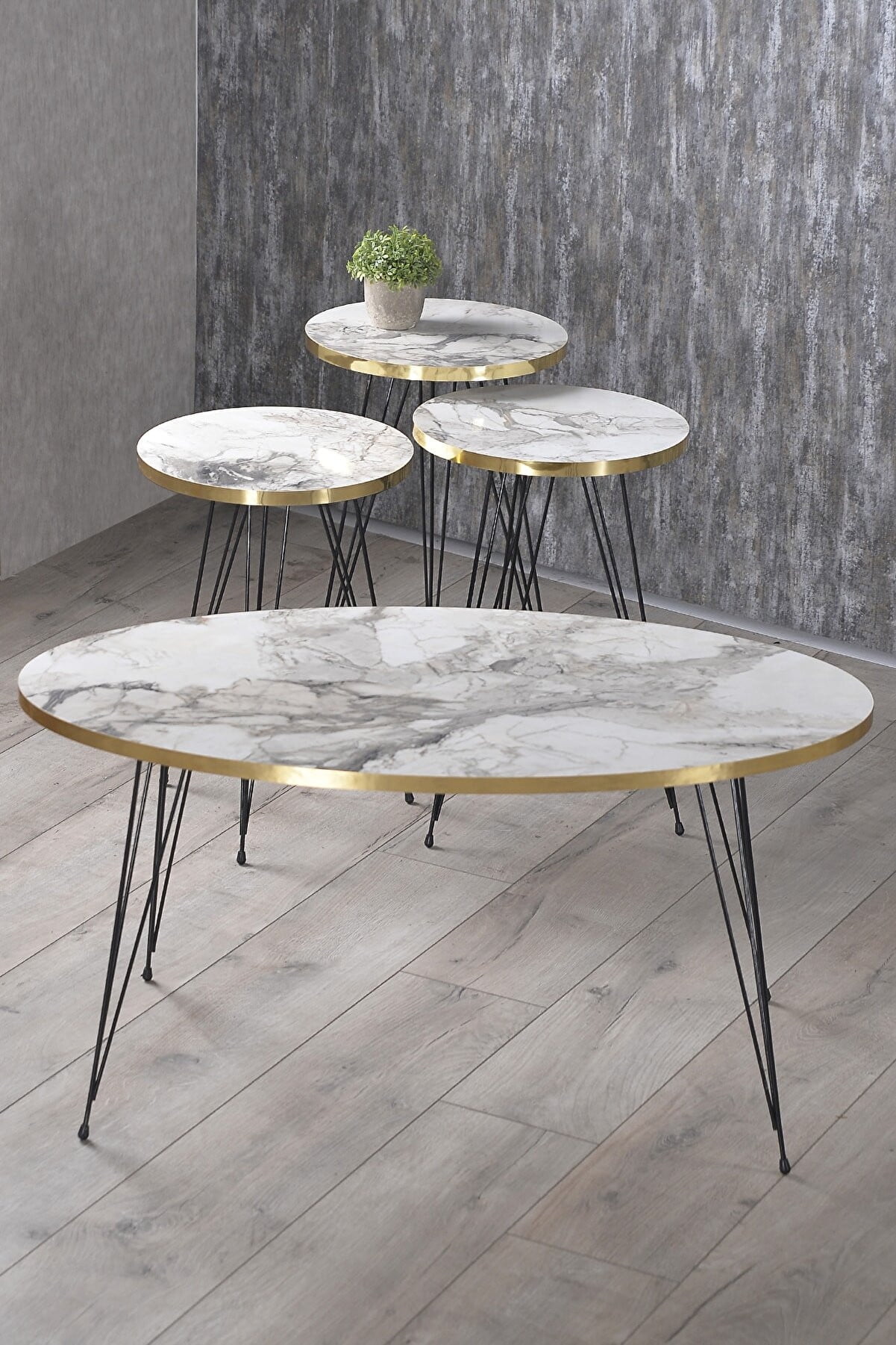 White Marble Oval Coffee Table Set with 4 PCS,Set With 3 Modern Round ...