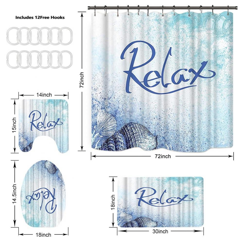 Four-piece Set,Seashell Starfish Shower Curtain Set with Non-Slip Rugs ...