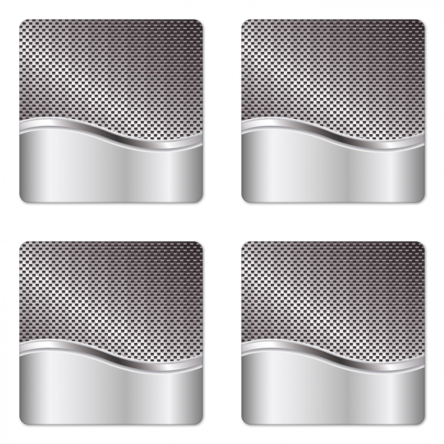 Grey Coaster Set of 4, Technology Structure with Wavy Stripe and ...