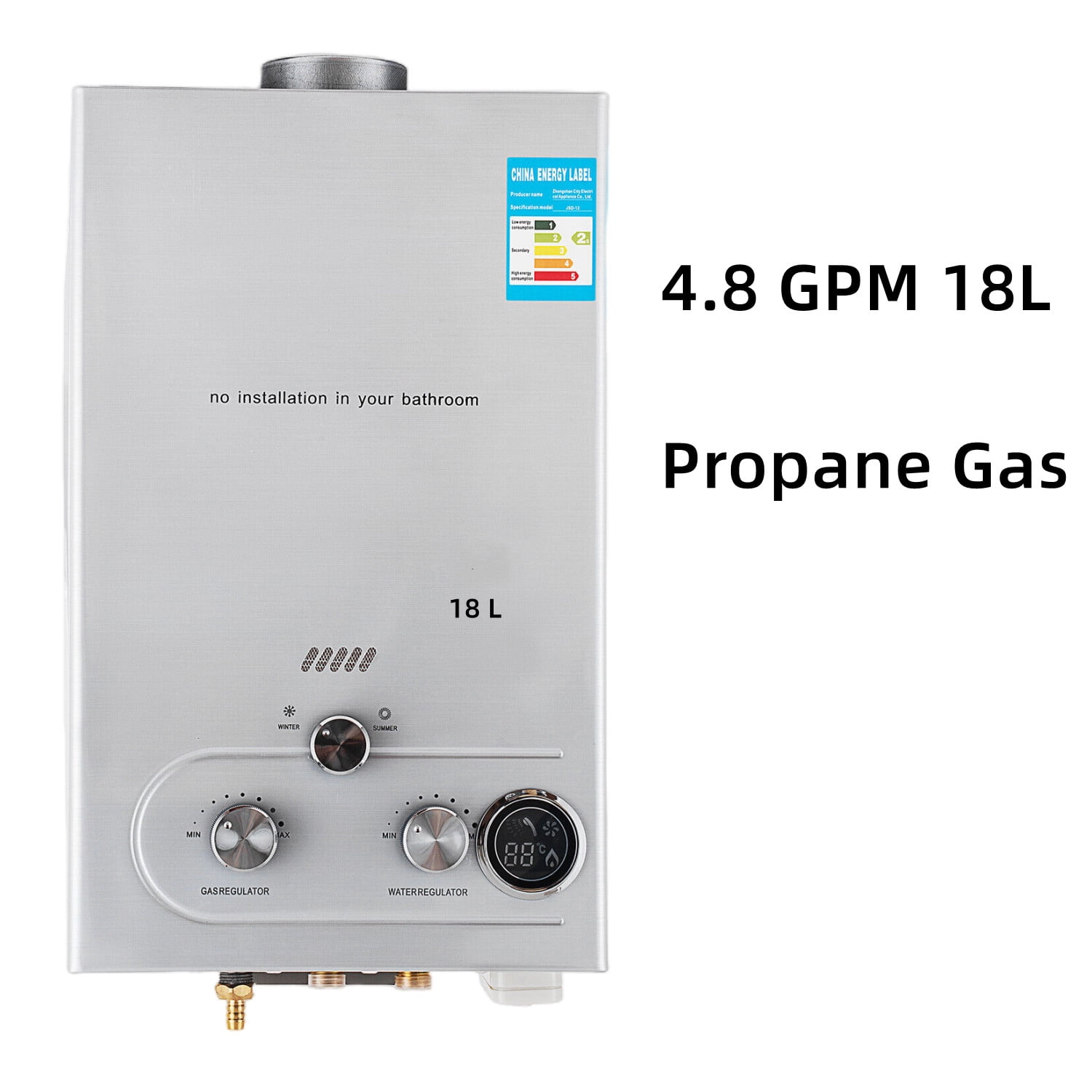 Tankless Water Heater 4.8GPM Propane Gas Water Heater 18L Portable ...