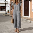Aellinatey Jumpsuits for Women Sleeveless V Neck Button Wide Leg ...