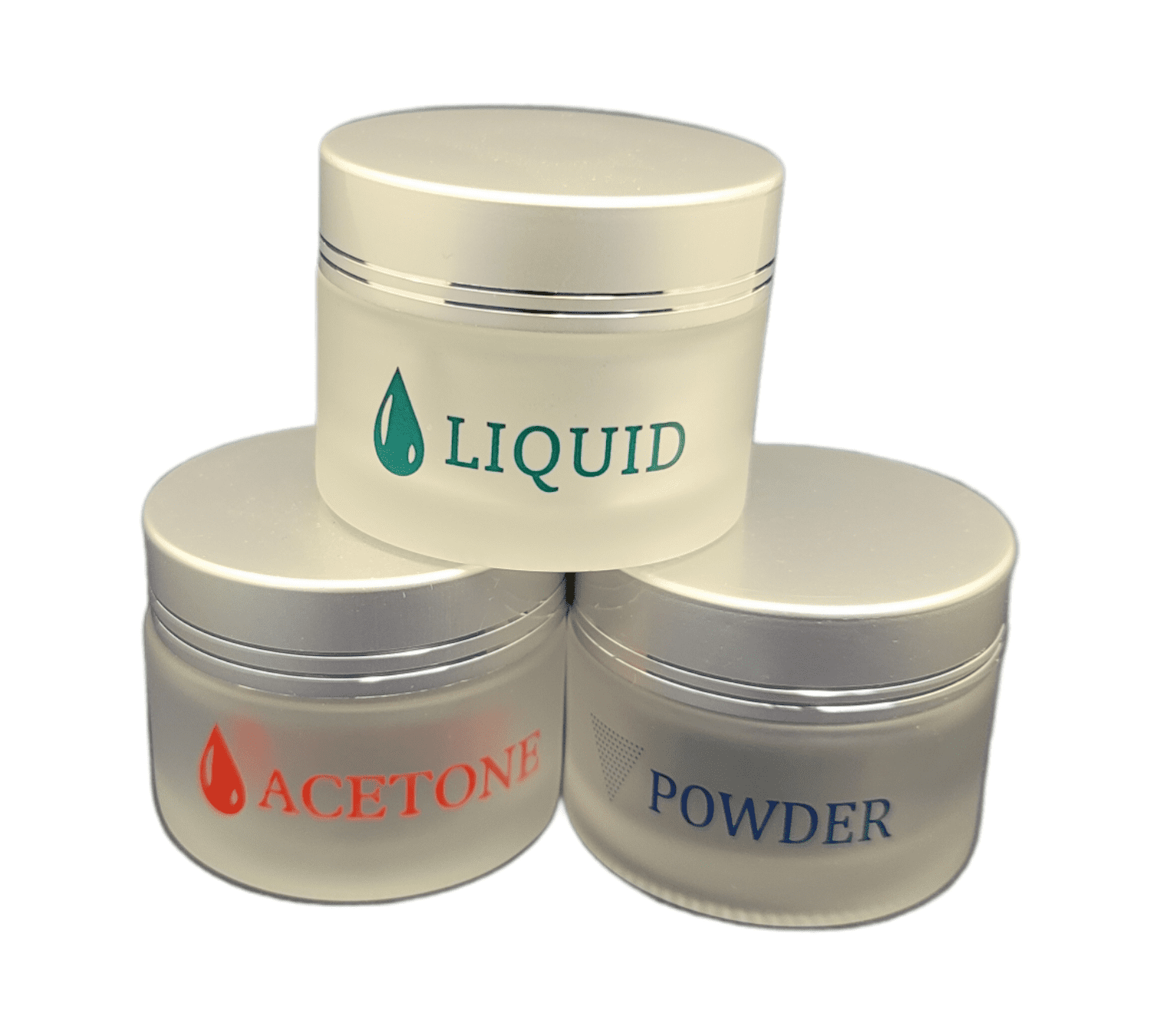 Set of 3 Empty Frosted Glass Jar 2 oz - With Powder/Acetone/Liquid ...