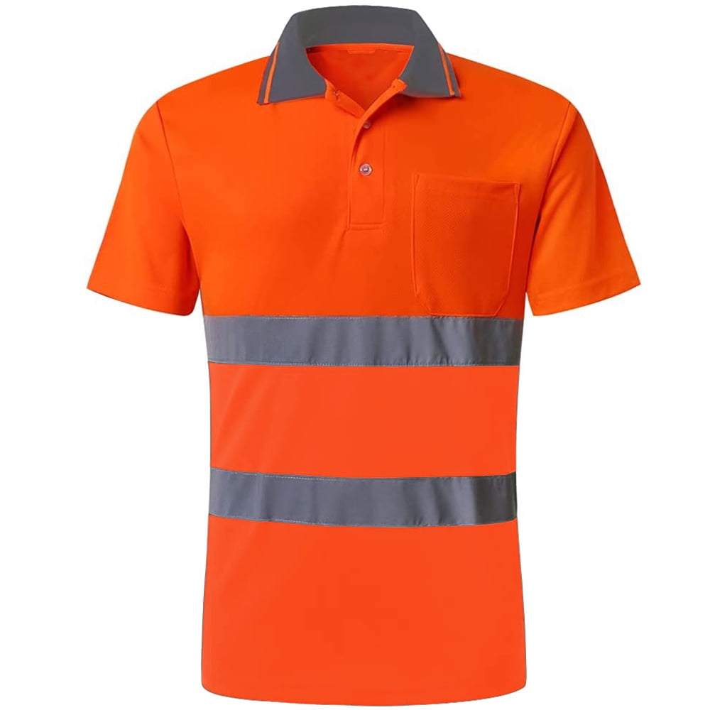 GOGO Safety Polo Shirt Reflective High Visibility Short Sleeve Pocket ...