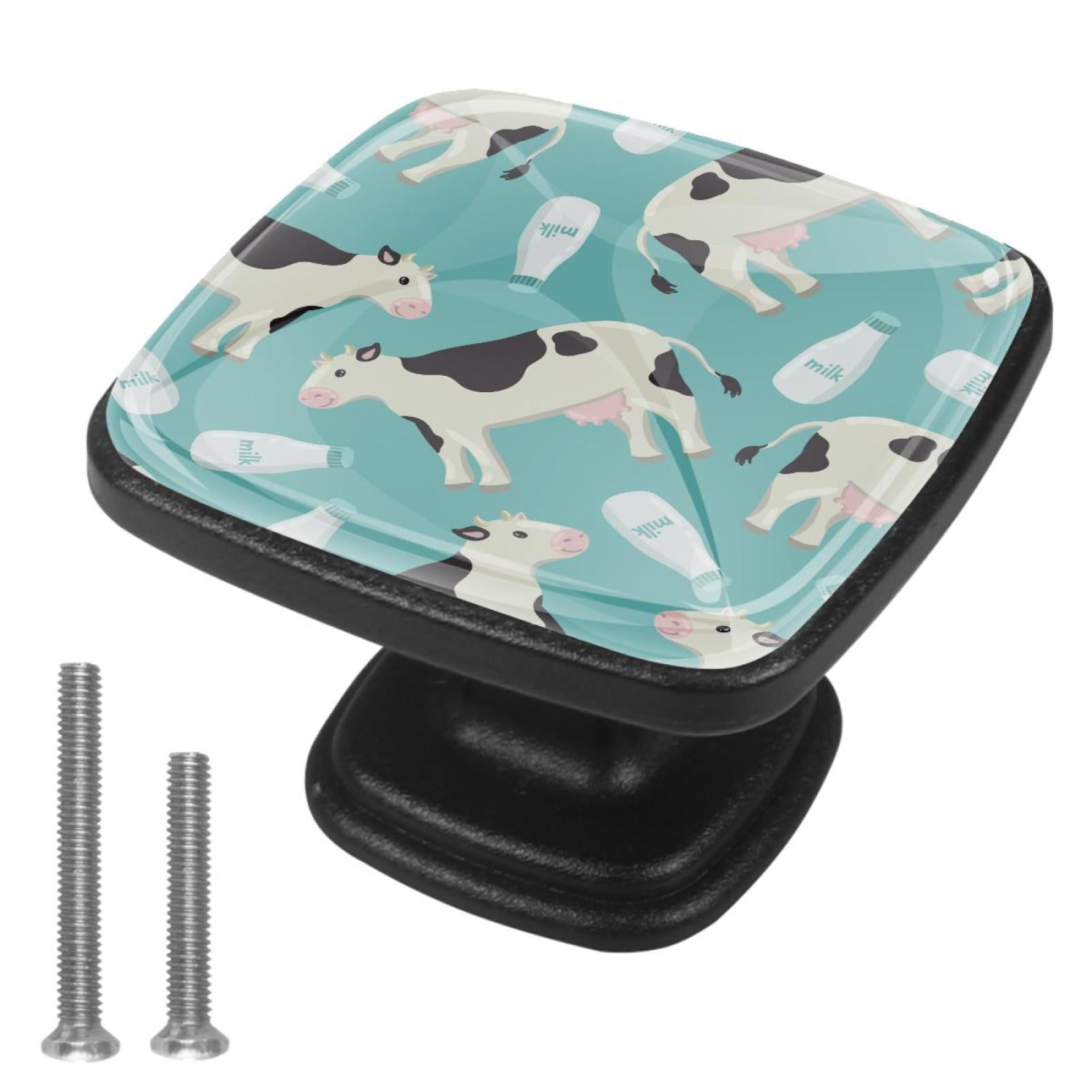 4 Pcs Cabinet Handle Drawer Pulls Spotted Cow and Milk Knobs with ...