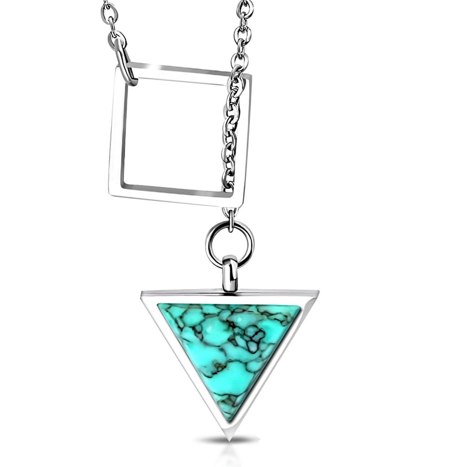 Stainless Steel Interlocking Square Triangle Turquoise Stone Charm Link ...
