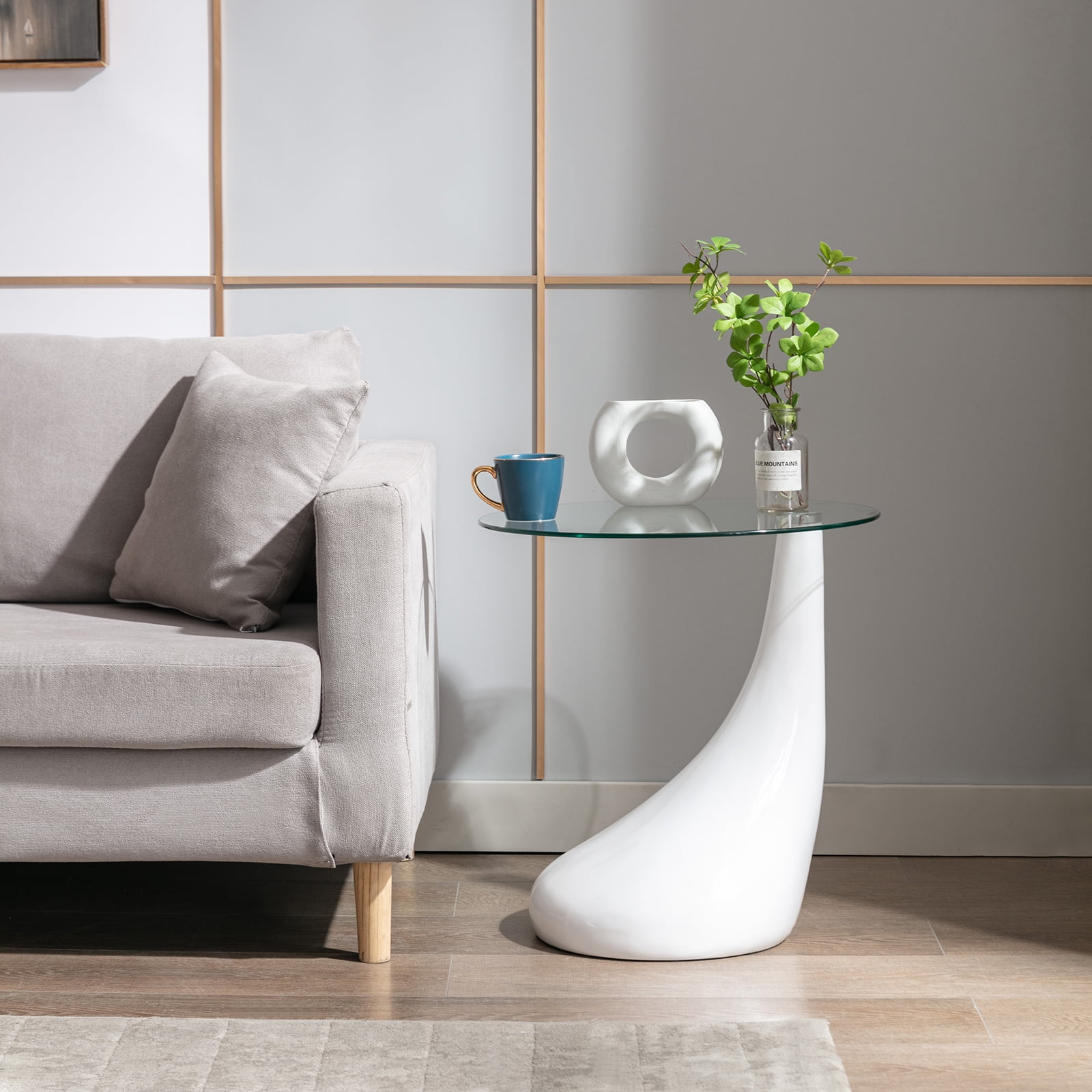 Cosvalve 21 Round Glass End Table Coffee Table Side Table White
