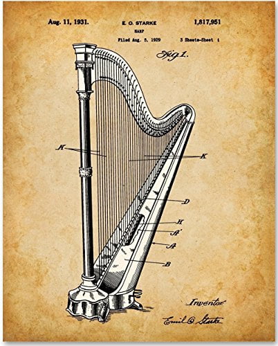 Harp Art Print - 11x14 Unframed Patent Print - Great Gift for Musicians ...