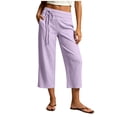 Avirosel Women's Casual Wide Leg Capris Yoga Cotton Linen Cropped Pants ...