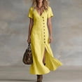 Sahpxhe Dresses for Women V-Neck Short Sleeve Button Front Maxi Dress ...
